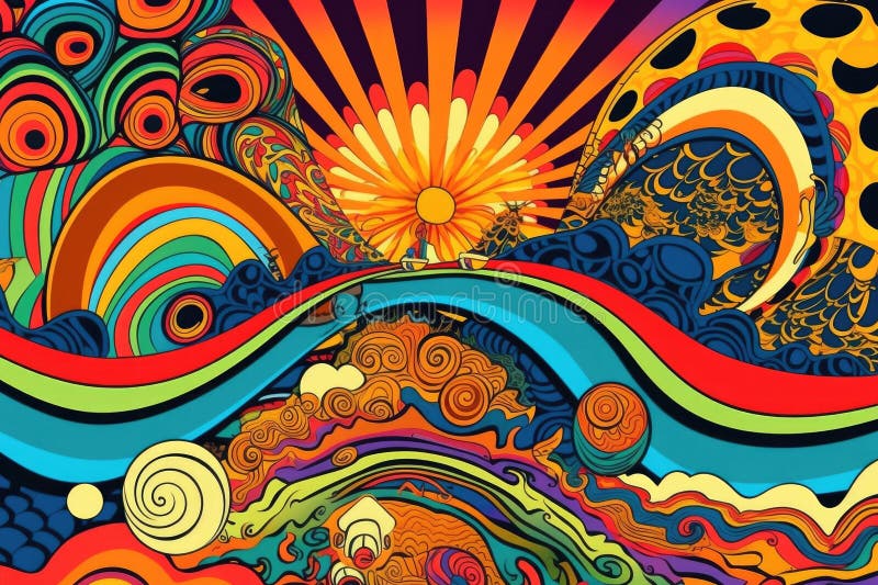 Retro Psychedelic Poster with Bright and Bold Colors and Patterns Stock ...