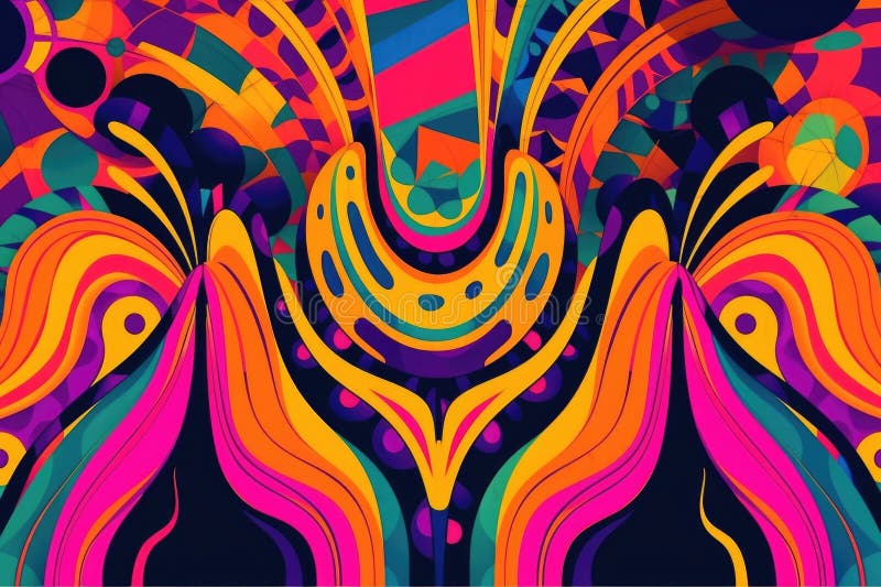 Retro Psychedelic Poster with Bright and Bold Colors and Patterns Stock ...