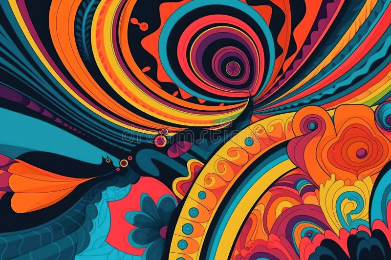 Retro Psychedelic Poster with Bright and Bold Colors and Patterns Stock ...