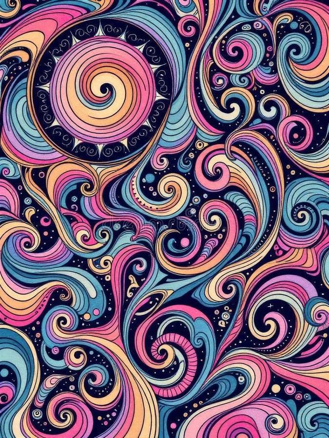 Retro Psychedelic Swirl Art for Creative Purposes, AI-Generated Stock ...