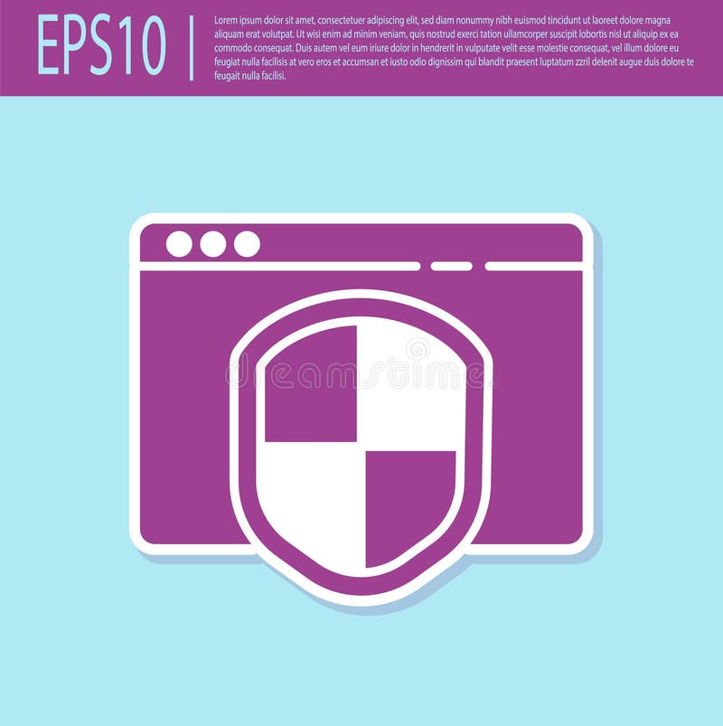 Retro Purple Browser with Shield Icon Isolated on Turquoise Background ...