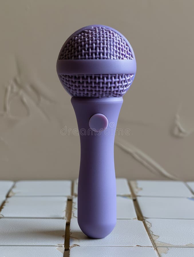 A Retro Purple Microphone on a Tiled Surface Stock Image - Image of ...
