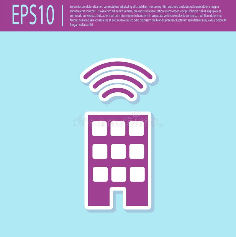 Retro Purple Smart Home with Wireless Icon Isolated on Turquoise ...