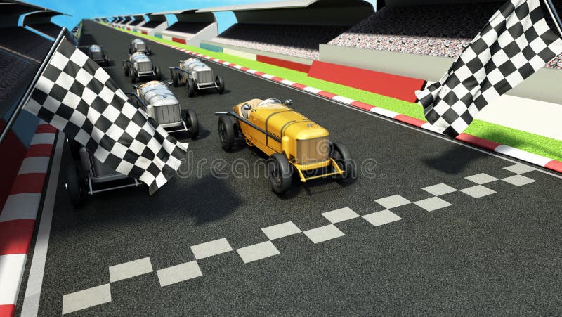 Retro Race Cars in Start Line. 3D Illustration Stock Illustration ...