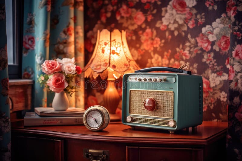 Retro Radio in a Cozy Home Setting with a Book Stock Illustration ...