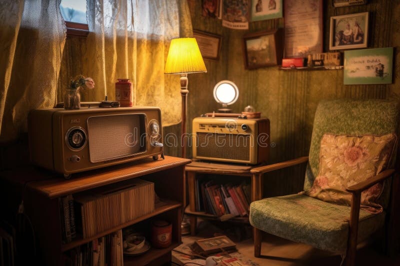 Retro Radio in a Cozy Reading Corner Stock Image - Image of ...