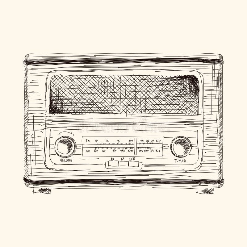 Retro radio drawing. stock vector. Illustration of antique - 152943030