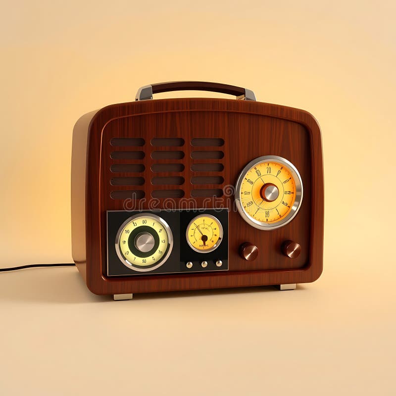 A Retro Radio with Glowing Dials and a Wooden Casing Stock Illustration ...