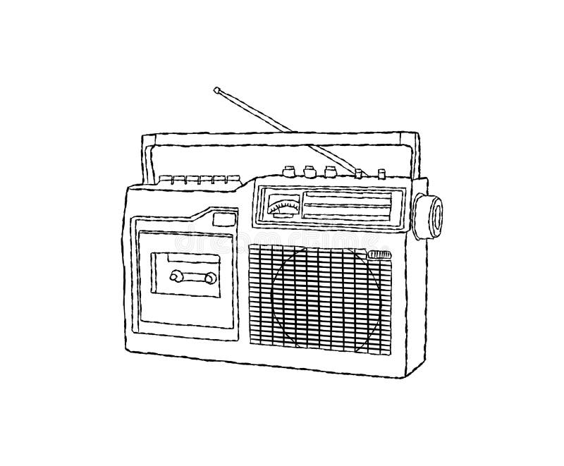 Retro Radio Hand Drawn Vector Design. Vintage Radio Outline Design ...