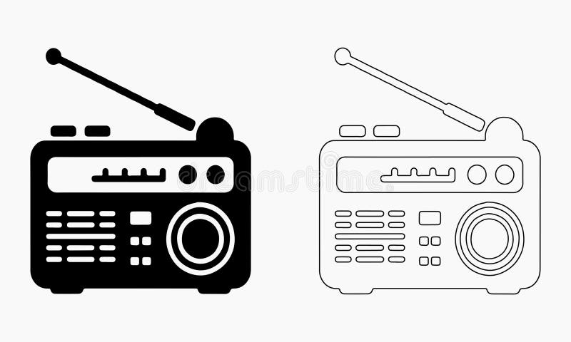 Retro Radio Icon in Black and White Outline Stock Vector - Illustration ...