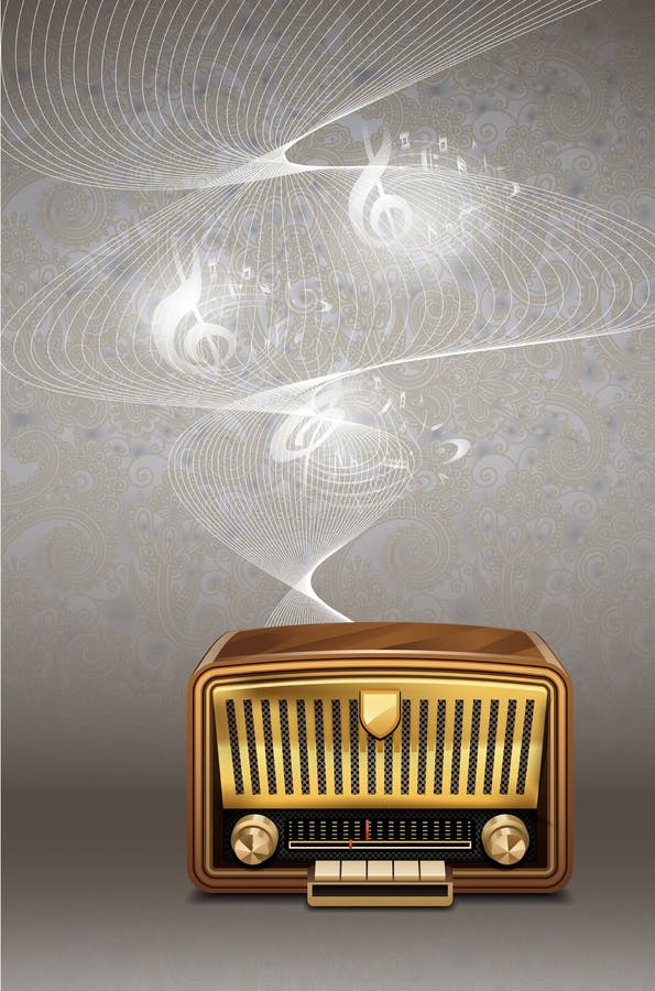 Vintage Music Notes with Old Radio Stock Illustration - Illustration of ...