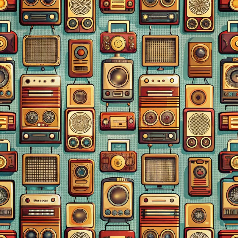Retro radio pattern stock illustration. Illustration of graphic - 377022538