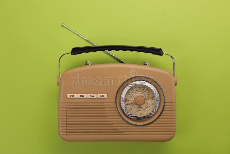Retro Radio Receiver on Light Green Background, Top View Stock Image ...