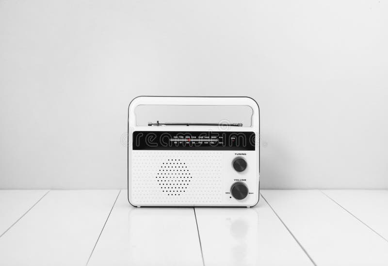 Retro Radio Receiver on White Wooden Table Stock Image - Image of retro ...