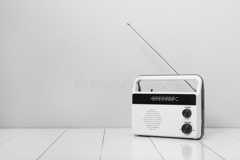 Retro Radio Receiver on White Wooden Table. Space for Text Stock Photo ...