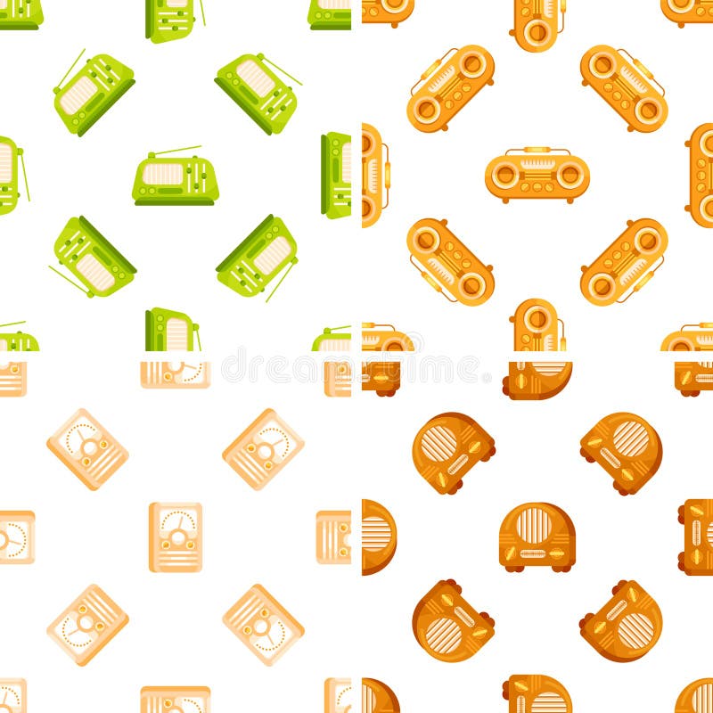 Seamless Pattern with Vintage Radio Receivers Broadcasting Nostalgic ...