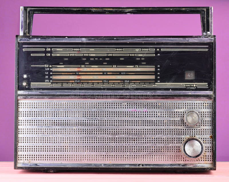 Retro Radio from 70s on a Pastel Blue Background. Stock Photo - Image ...