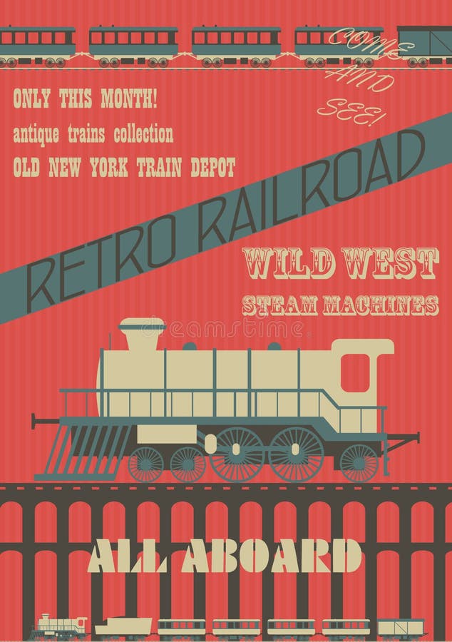 Retro railroad stock vector. Illustration of banner - 113554830