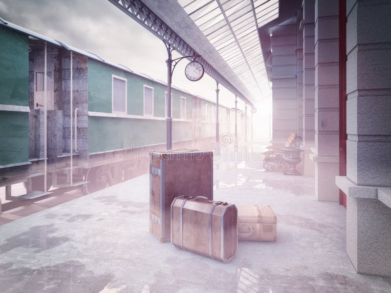 Retro Railway Train Station Stock Illustration - Illustration of ...