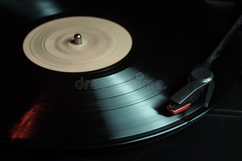 Retro Record Player with a Black Vinyl Record Stock Image - Image of ...