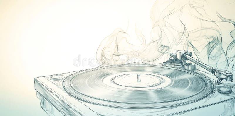 A Retro Record Player with a Vinyl Disc, Featuring Abstract Wave ...