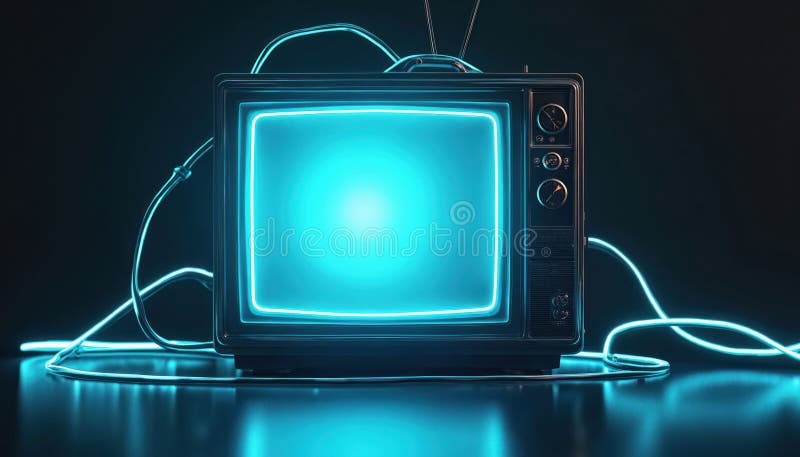 Retro Rectangular Design TV with Mesh of Neon Blue Cables instead ...