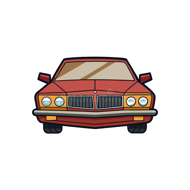 Retro Red Car Front View Cartoon Illustration Stock Illustration ...