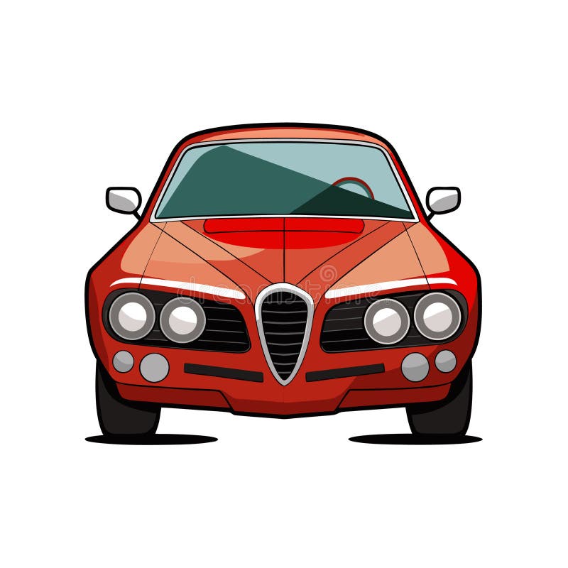 Retro Red Car Illustration, Front View on White Stock Illustration ...