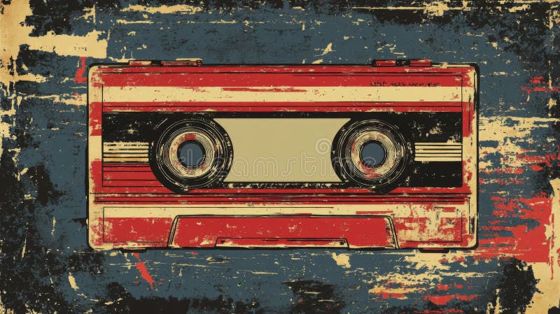 Retro Red Cassette Tape on Grunge Background Stock Illustration ...