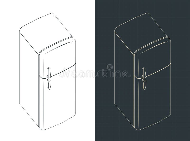 Retro Refrigerator Isometric Blueprints Stock Vector - Illustration of ...