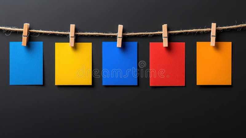 Retro Reminder Display: Four Blank Post-Its and Clothespins on Black ...