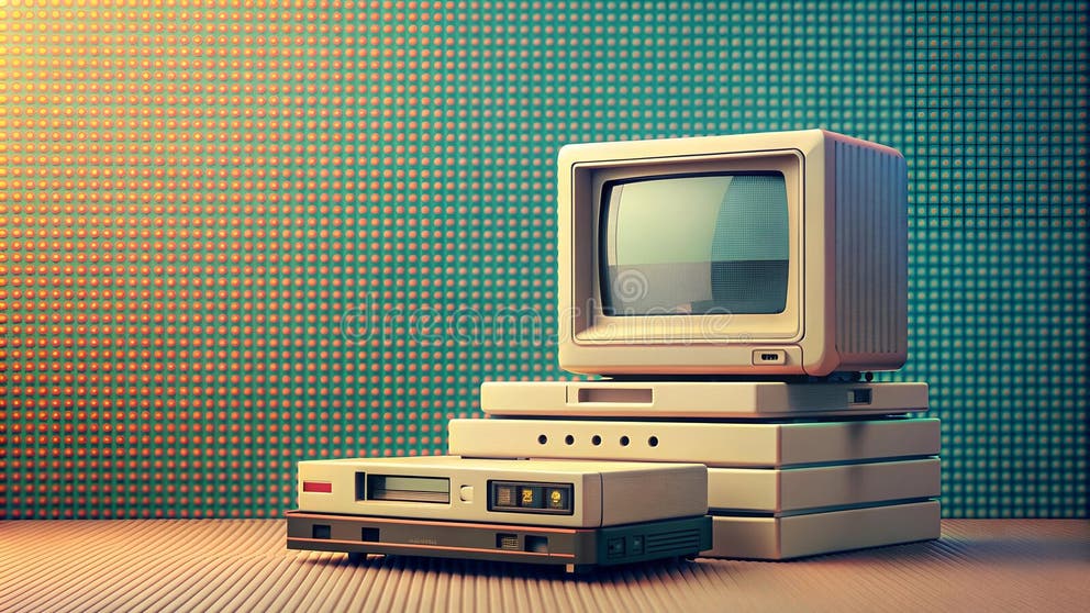 Retro Revolution: a Halftone Computer on a Stack of Old Tapes ...