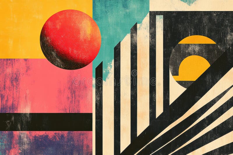 Retro Risograph Artwork Features Bold Colors and Geometric Shapes in a ...