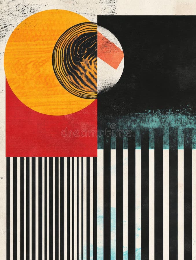 Retro Risograph Artwork Featuring Geometric Shapes in Contrasting ...