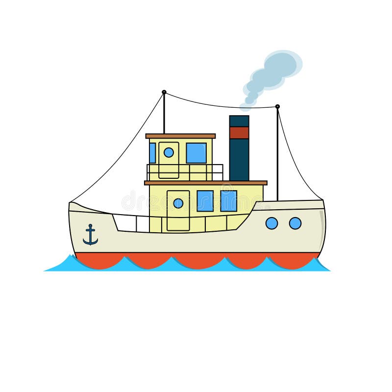 Retro Passenger River Steamboat in Cartoon Style on White Background ...