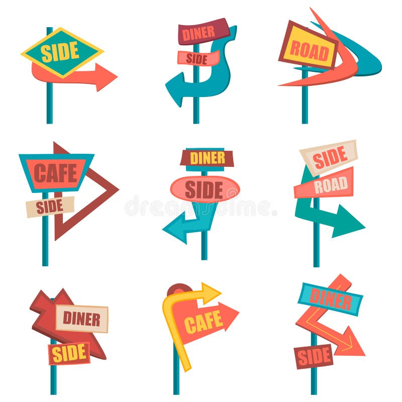 Retro Road Signs Stock Illustrations – 2,240 Retro Road Signs Stock ...