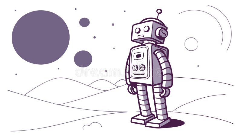 Retro Robot Astronaut Exploring Abstract Space Vector, Vector Design ...