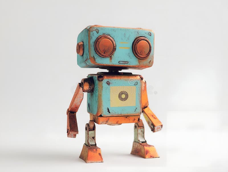 Retro Robot, Blue and Orange, Simplistic Design, White Background ...