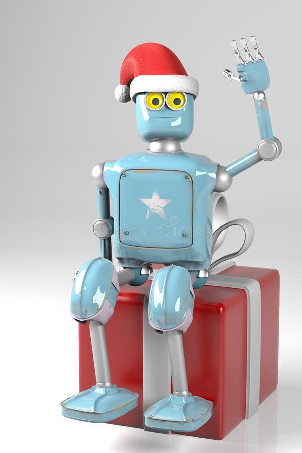 Retro Robot in Christmas Hat,christmas Celebration,3d Render Stock ...