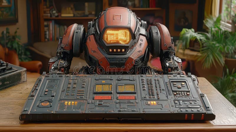 Retro Robot at Console stock illustration. Illustration of interface ...