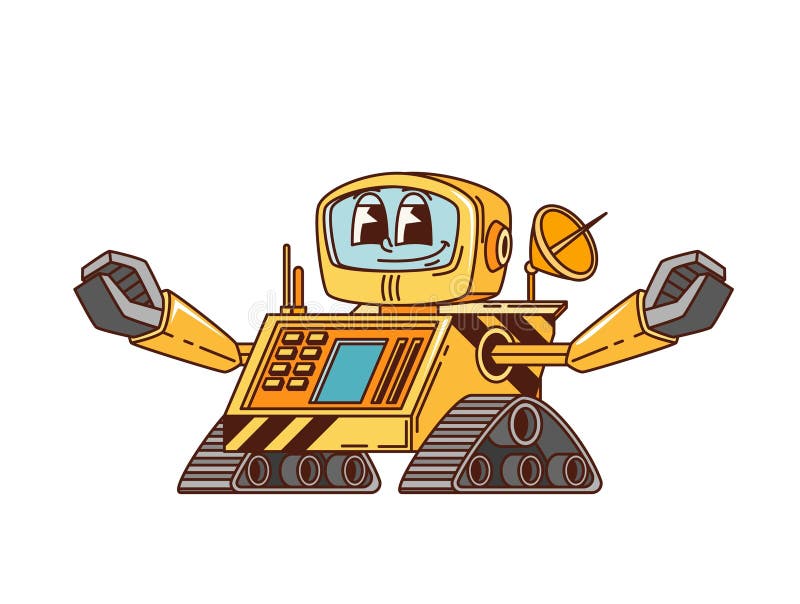 Retro Robot Groovy Cartoon Character Bot on Wheels Stock Vector ...