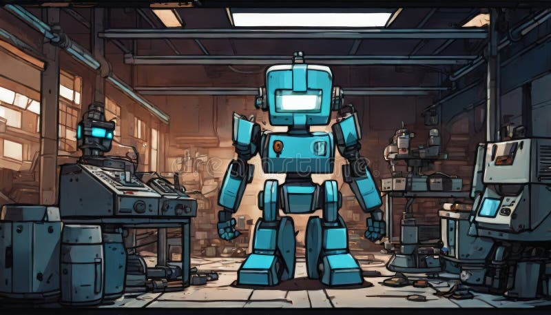 Retro Robot in a High-Tech Repair Workshop Stock Image - Image of ...