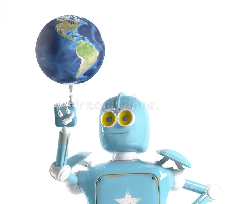 Retro Robot Hold Earth,3d Render Stock Illustration - Illustration of ...