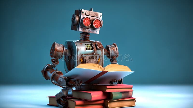 Retro Robot Made of Junk Rusty Metal Learning Human Civilization by it ...