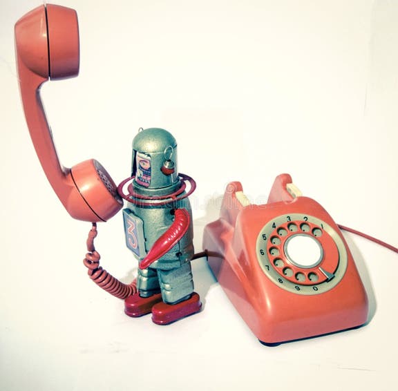 Retro Robot on an Old Phone Robot Calls Stock Image - Image of creative ...