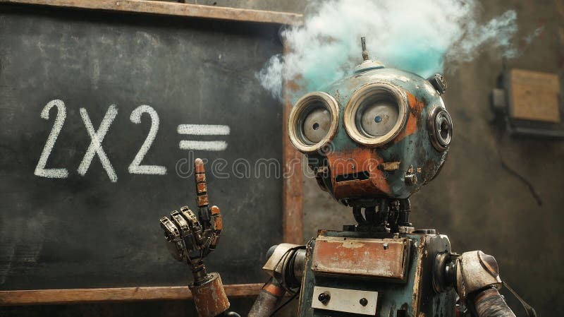 Retro Robot Overheating from Simple Math Problem Overload Stock ...
