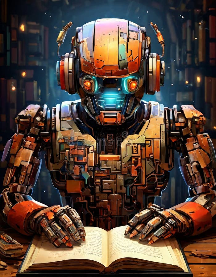 Retro Robot Reading a Book in a Library Stock Image - Image of library ... Retro Robot Reading a Book in a Library Stock Image - Image of library ...