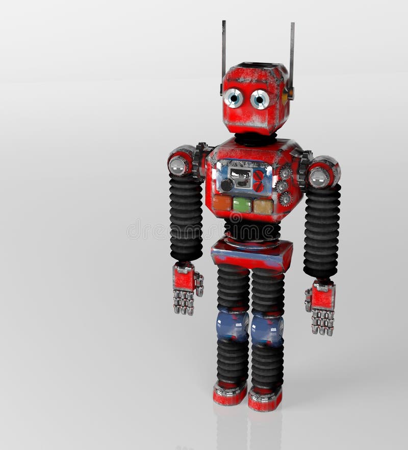 Retro Robot Red, Toy, 3d, Render Stock Illustration - Illustration of ...
