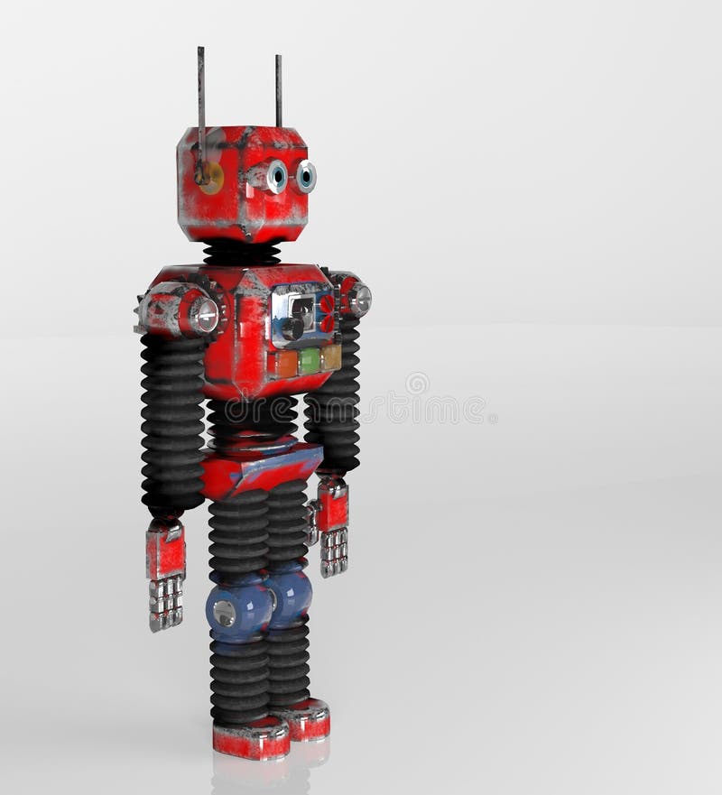 Retro Robot Red, Toy, 3d, Render Stock Illustration - Illustration of ...