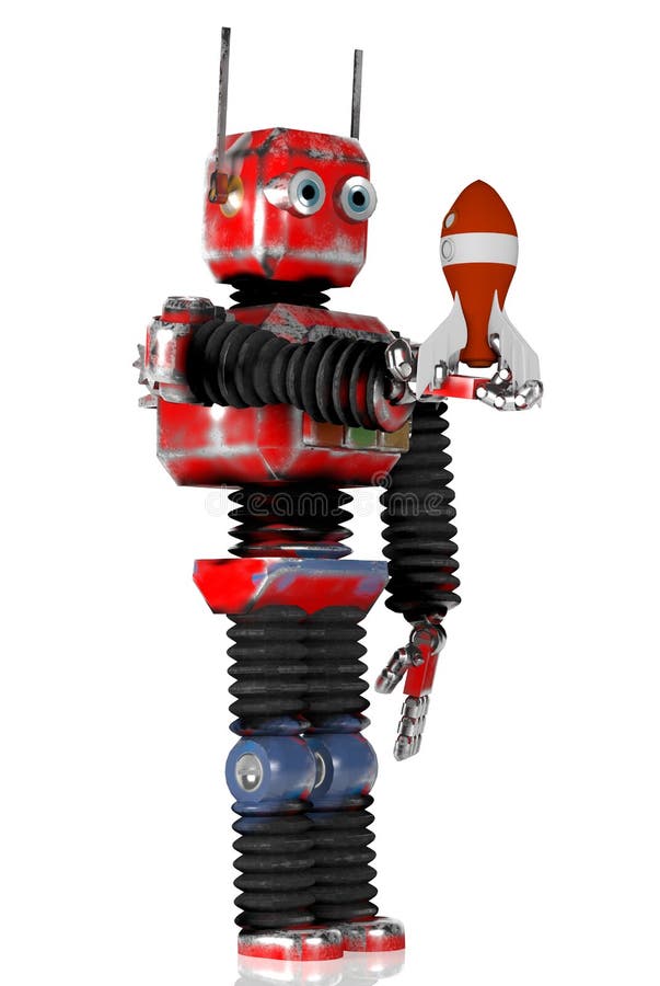 Retro Robot with a Rocket,render, 3d Stock Illustration - Illustration ...